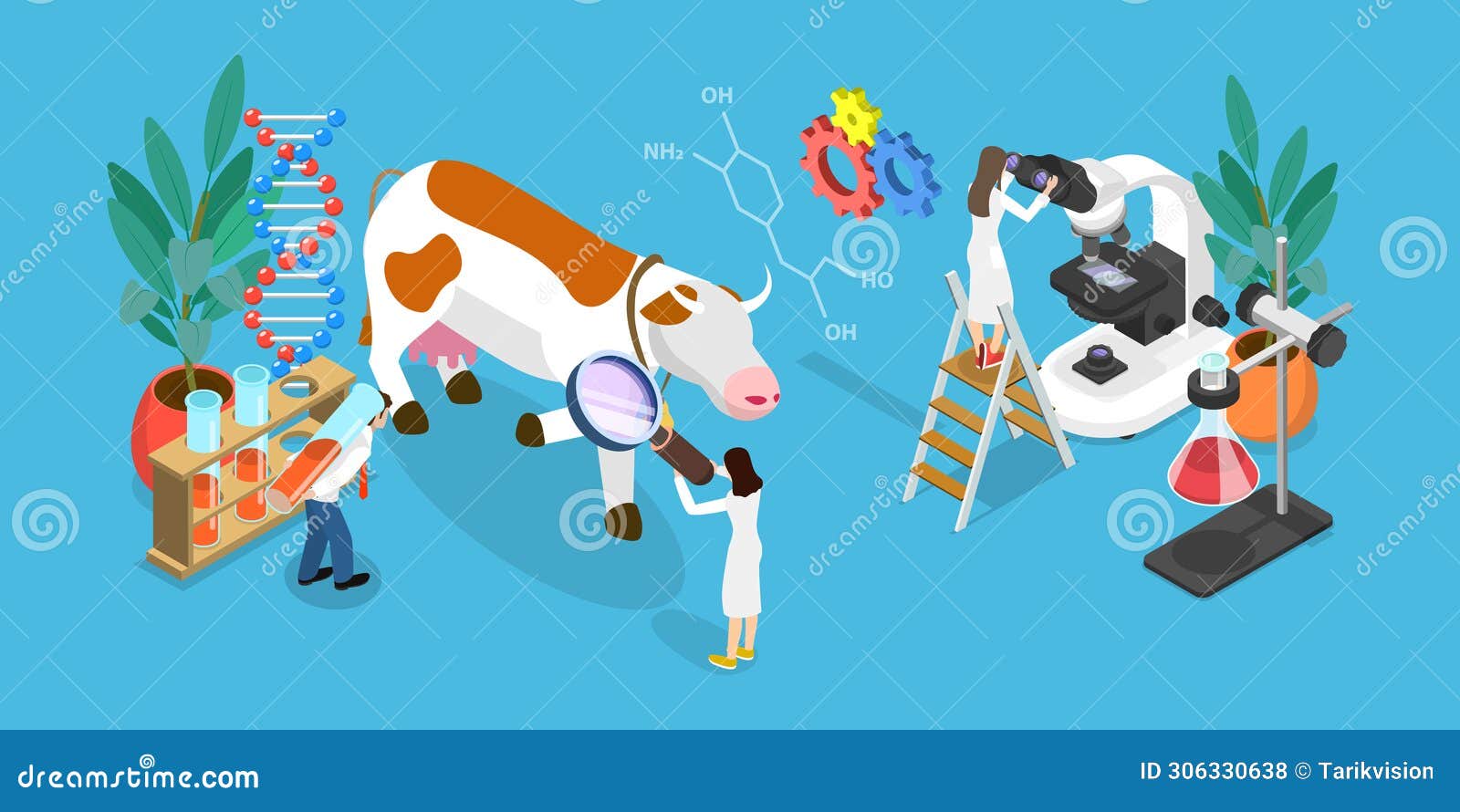 3D Isometric Flat Vector Illustration of Genetically Modified Animals ...