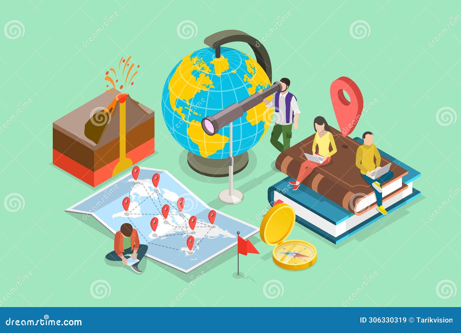 3D Isometric Flat Vector Illustration of Geography School Subject Stock ...