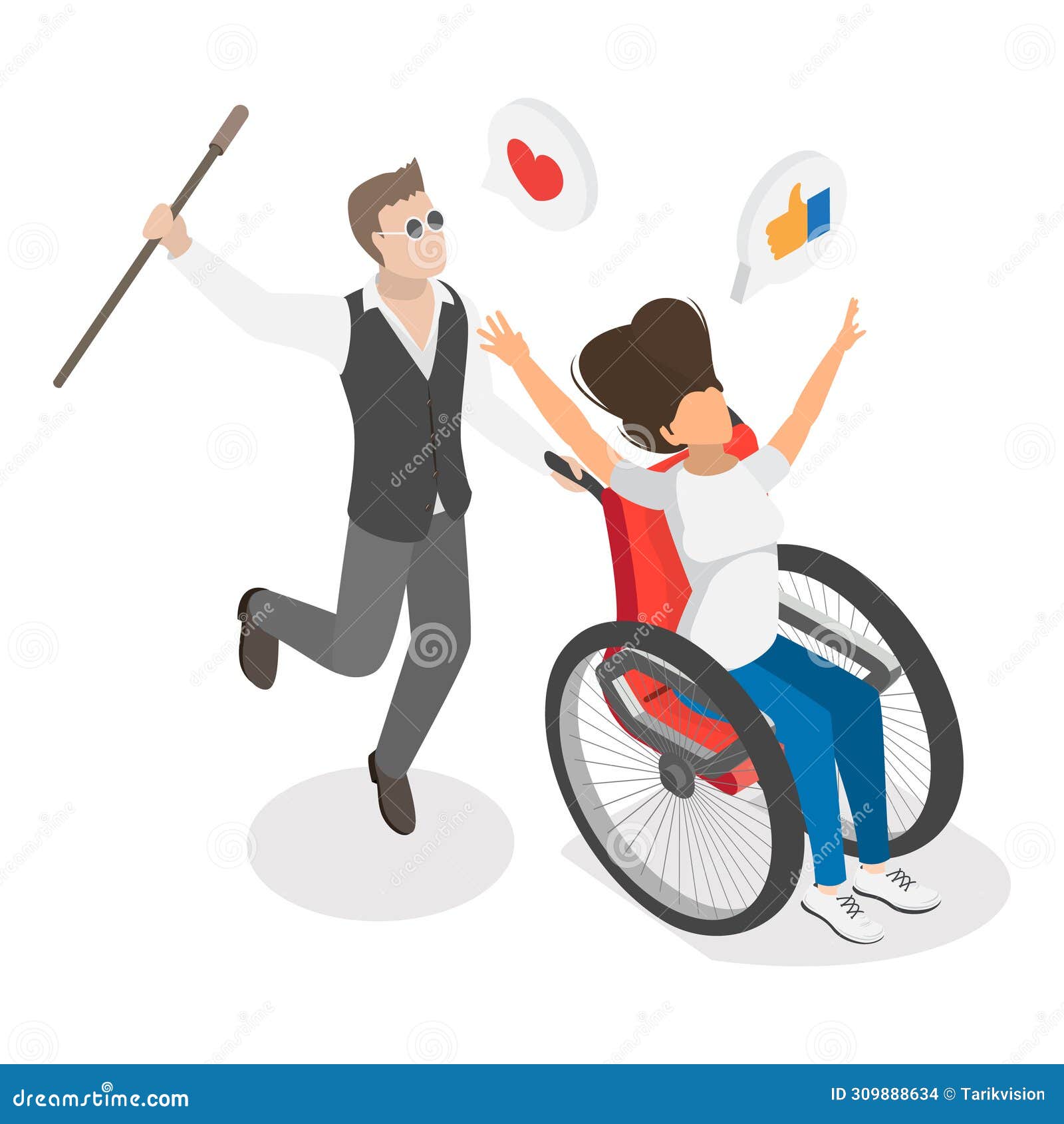 3D Isometric Flat Vector Illustration of Happy Active Disabled People ...