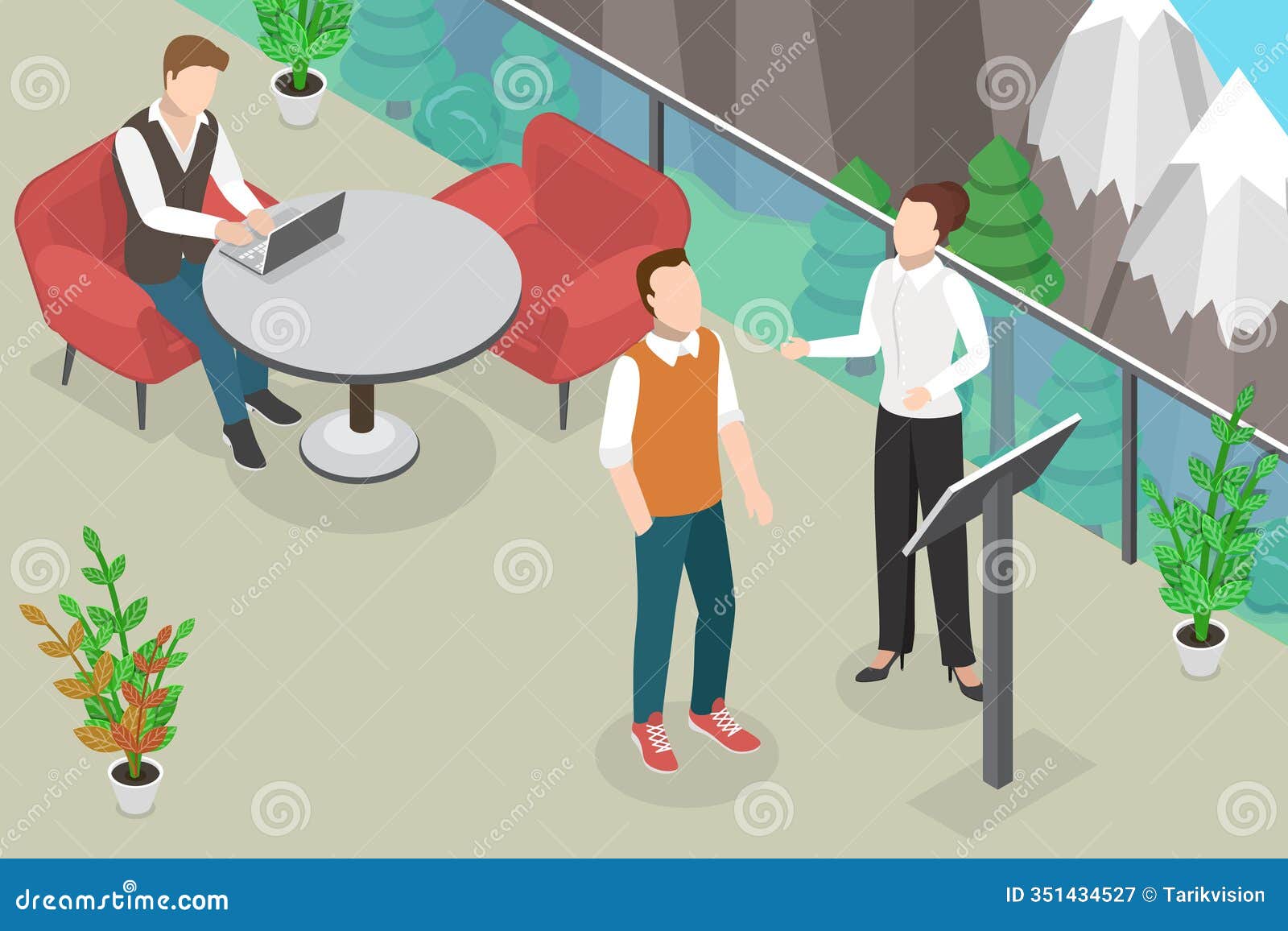 3D Isometric Flat Vector Illustration Of Hotel Rooftop Terrace | CartoonDealer.com #351434527