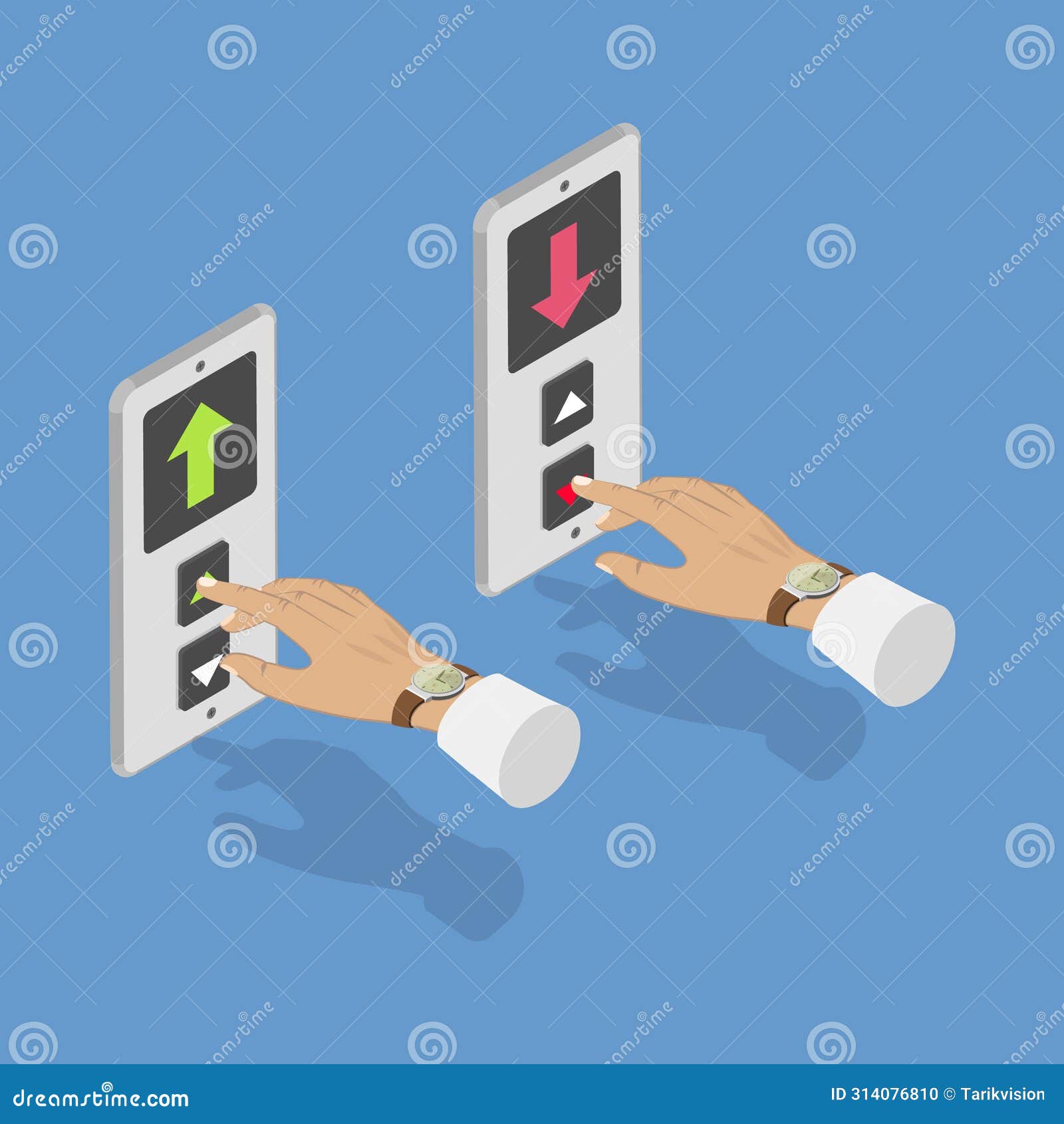 3D Isometric Flat Vector Illustration of Lift Up and Down Buttons Stock ...