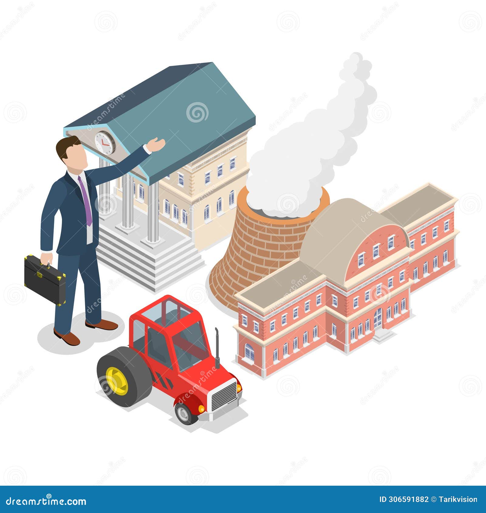 3D Isometric Flat Vector Illustration of Mixed Economy Features. Item 4 ...
