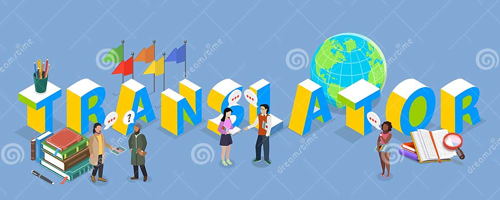 3D Isometric Flat Vector Illustration of Multilanguage Translator ...