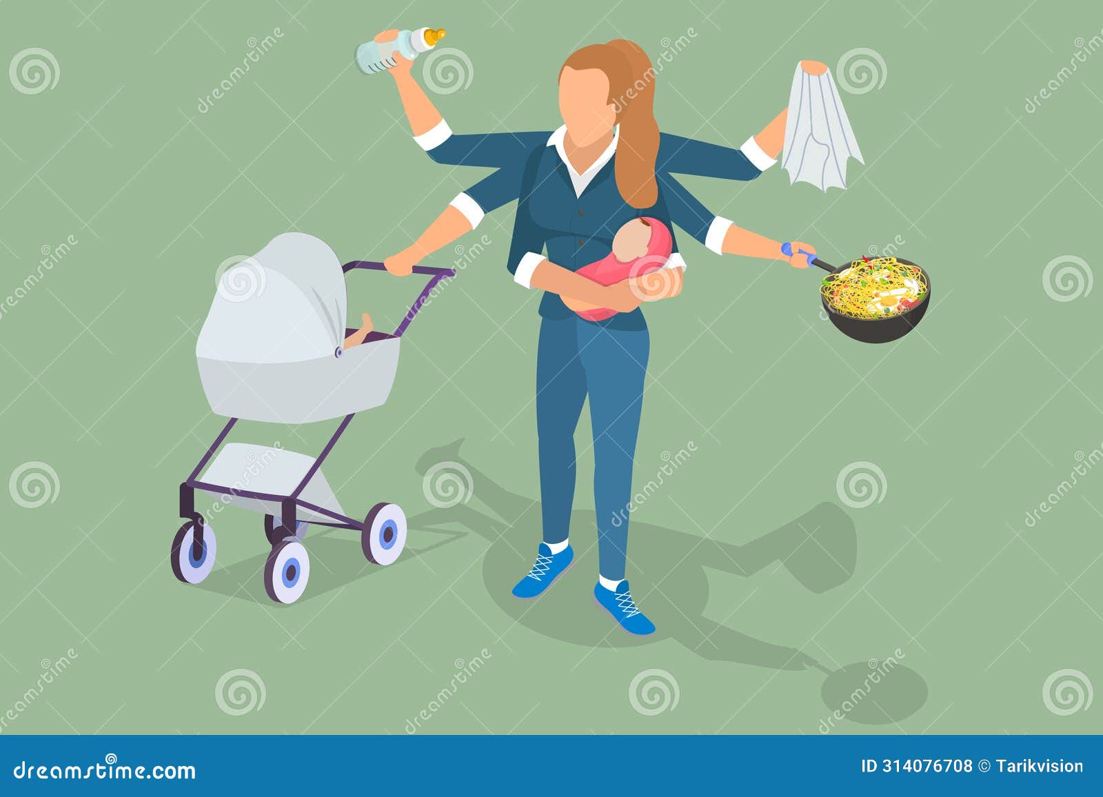 3D Isometric Flat Vector Illustration of Multitasking Mother Stock ...