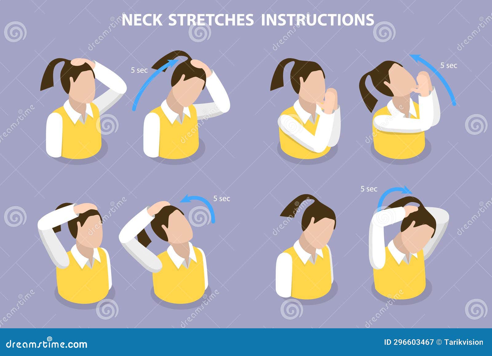 3D Isometric Flat Vector Illustration of Neck Stretches Instructions ... 3D Isometric Flat Vector Illustration of Neck Stretches Instructions ...