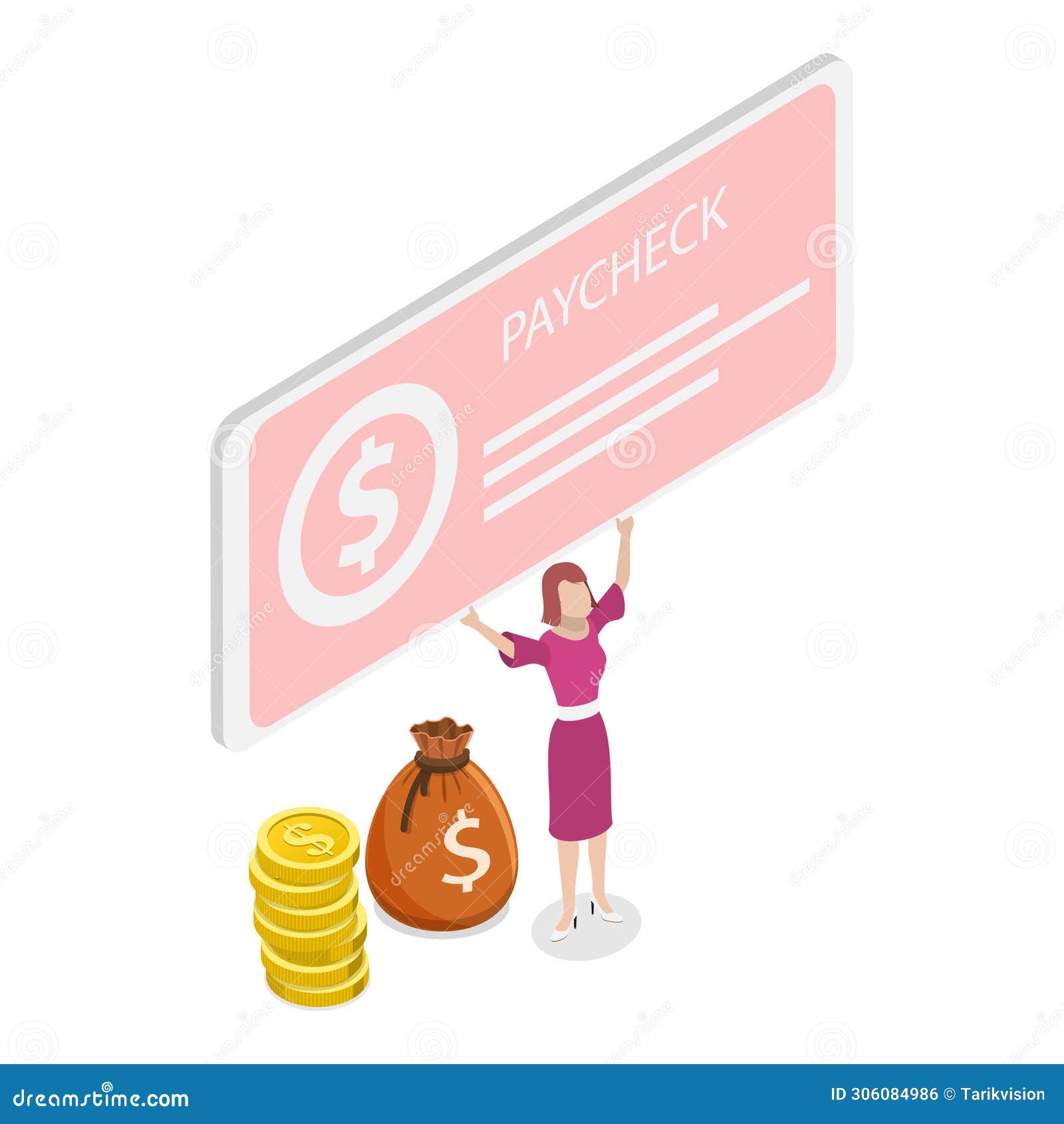 3D Isometric Flat Vector Illustration of Paycheck. Item 3 Stock ...