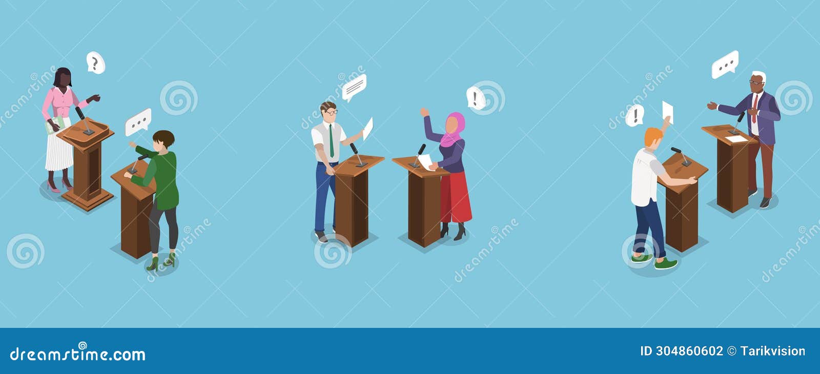 3D Isometric Flat Vector Illustration of Political Debates Stock ...