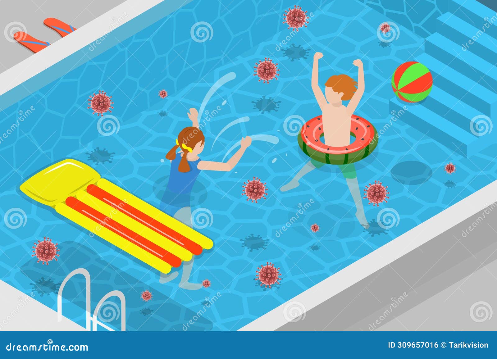 3D Isometric Flat Vector Illustration of Pool Infected with Bacteria ...