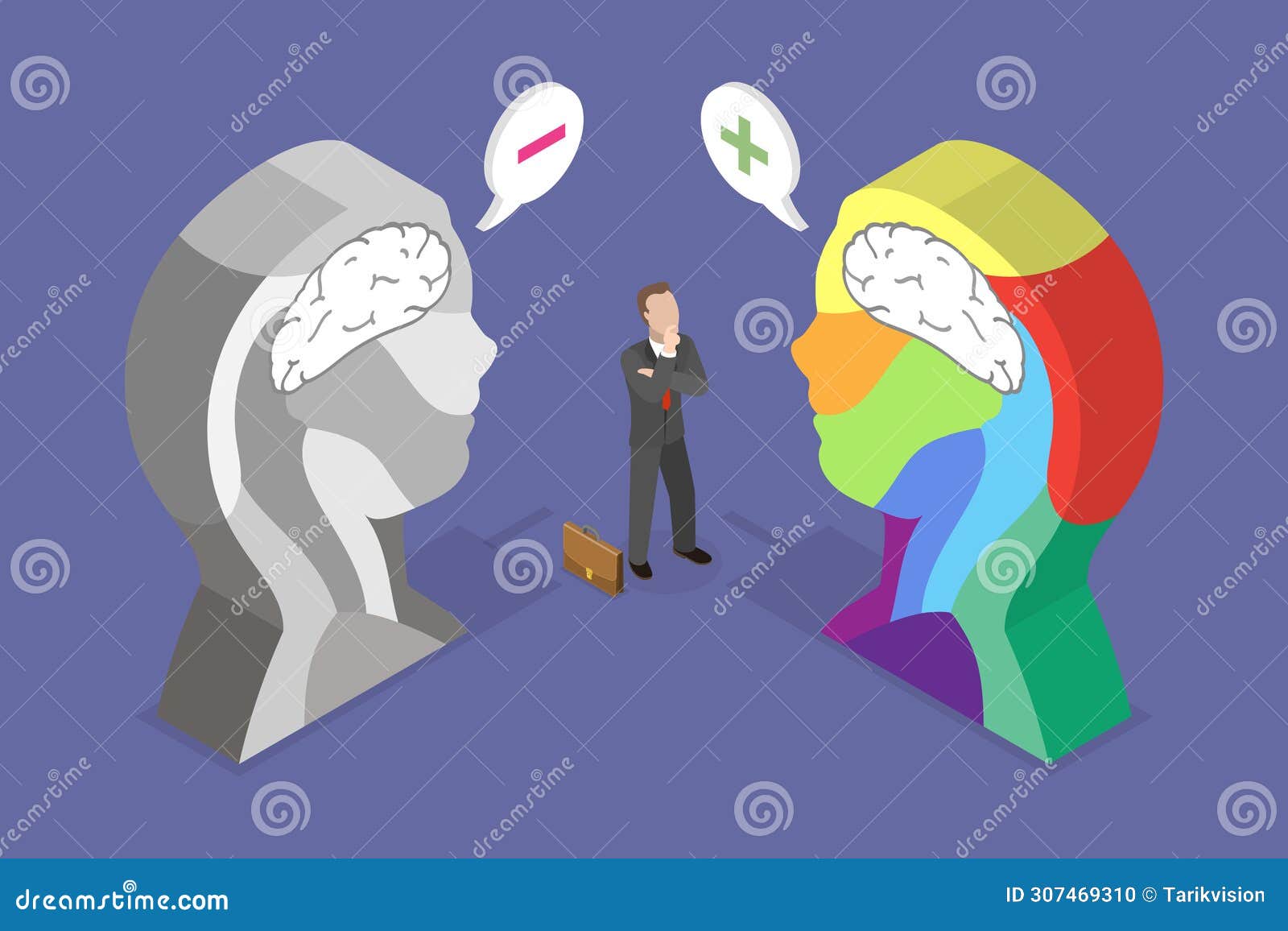 3D Isometric Flat Vector Illustration of Positive and Negative Thinking ...