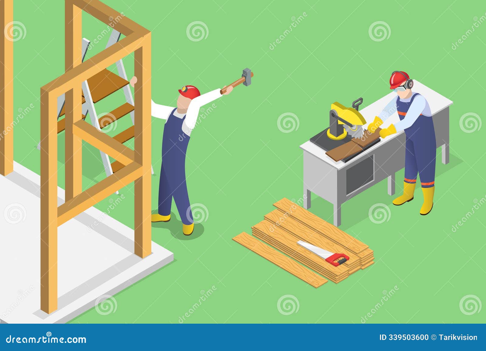 3D Isometric Flat Vector Illustration of Professional Carpenters Stock ...