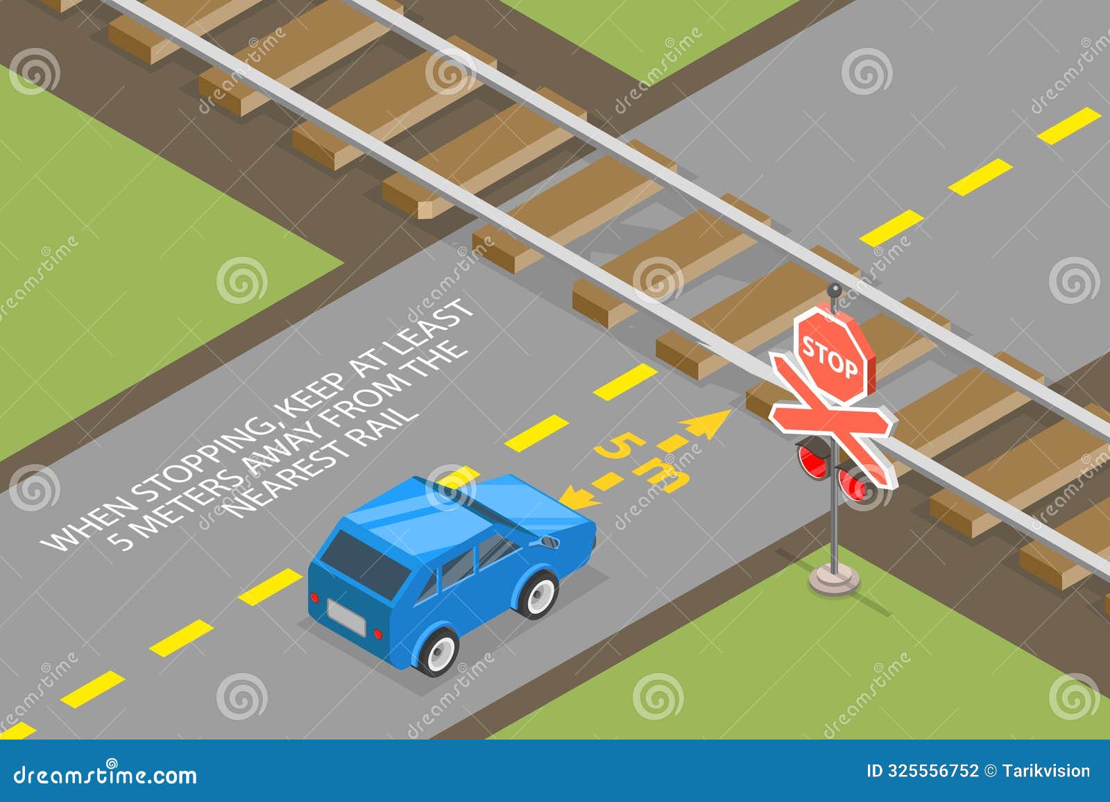 3D Isometric Flat Vector Illustration of Railway Crossing Stock ...