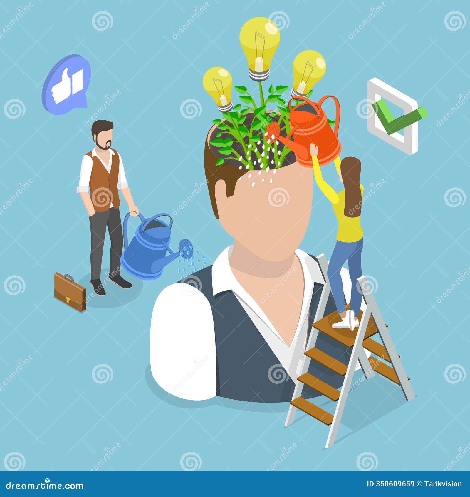3D Isometric Flat Vector Illustration of Raising Positive Mindset Stock ...