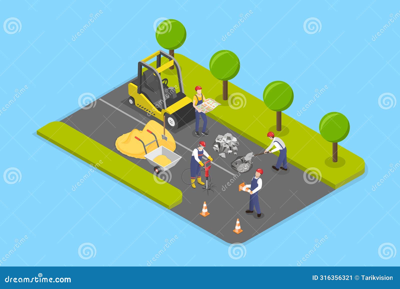 3D Isometric Flat Vector Illustration of Road Construction Stock Vector ...