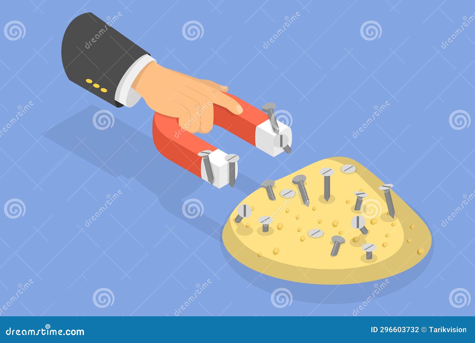 3D Isometric Flat Vector Illustration of Separating Iron Filings from ...