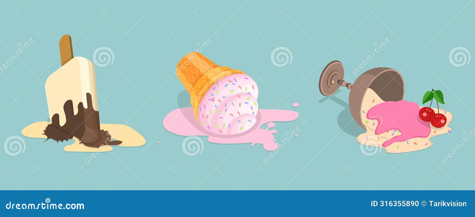 3D Isometric Flat Vector Illustration of Set of Fallen Ice Creams Stock ...