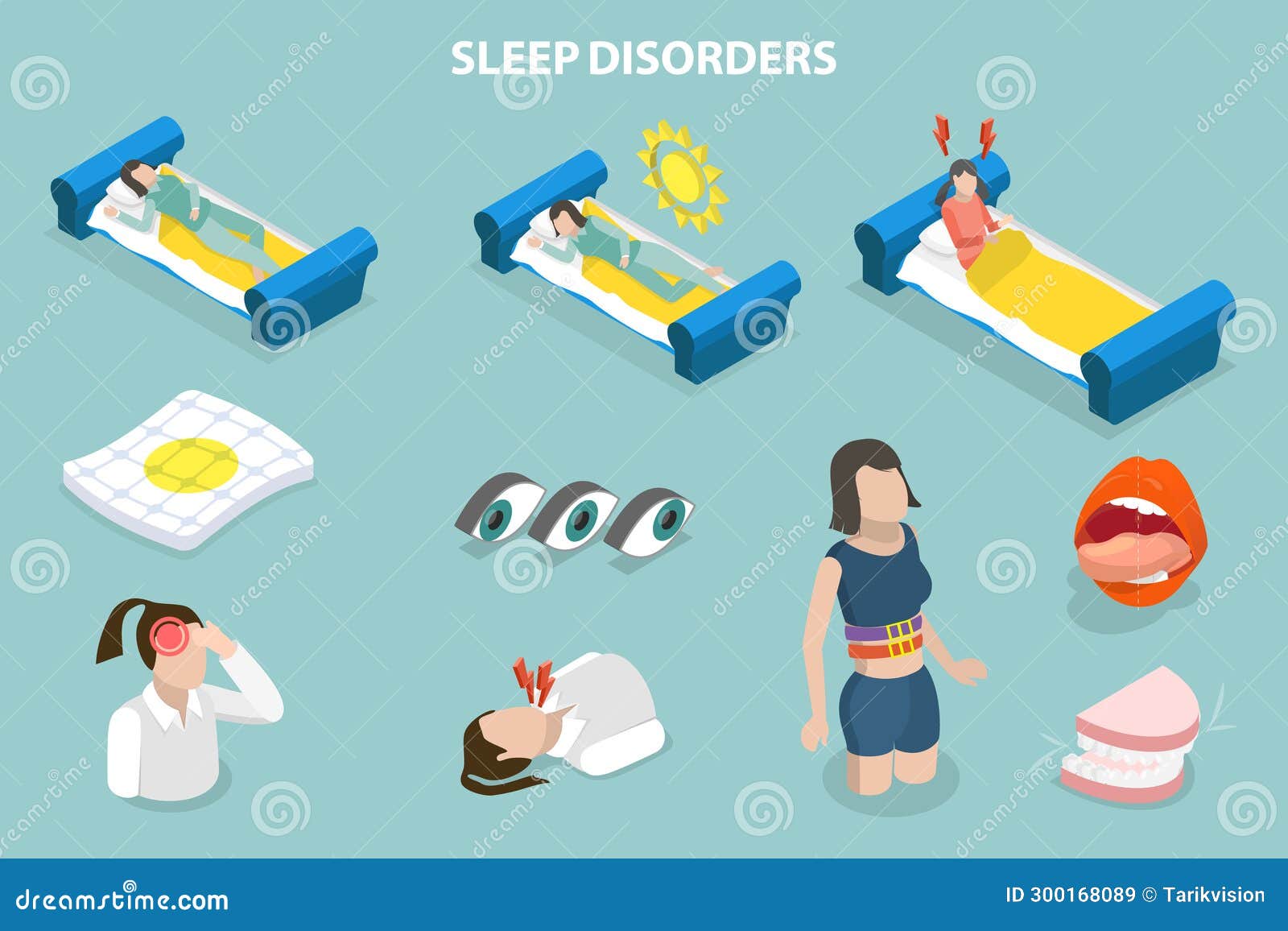 3D Isometric Flat Vector Illustration of Sleep Disorders Stock Vector ...
