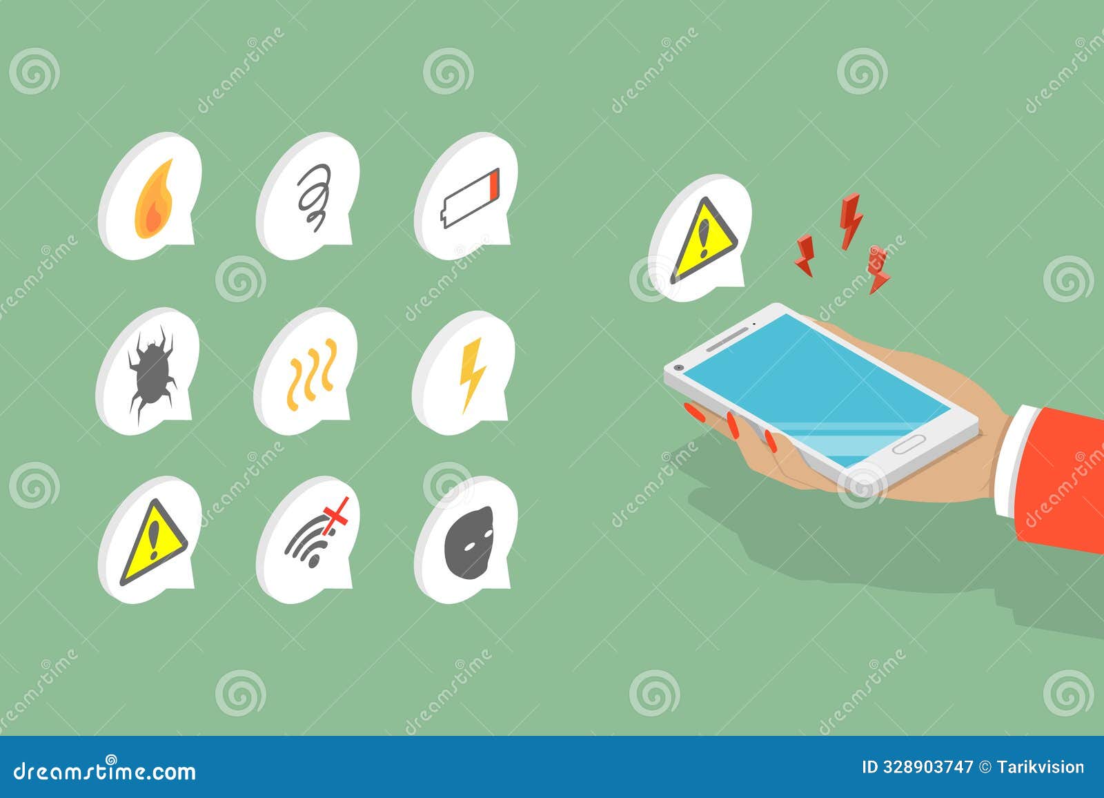 3D Isometric Flat Vector Illustration of Smartphone Trouble Stock ...
