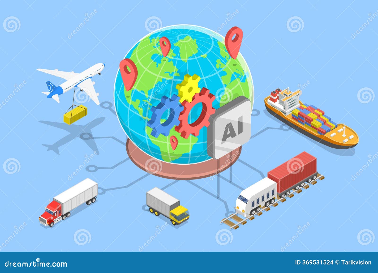 3D Isometric Supply Chain Management - SCM Concept With Collaborative ...