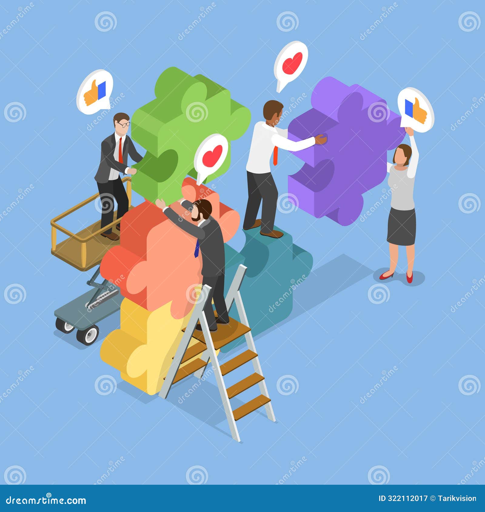 3D Isometric Flat Vector Illustration of Teamwork and Cooperation Stock ...