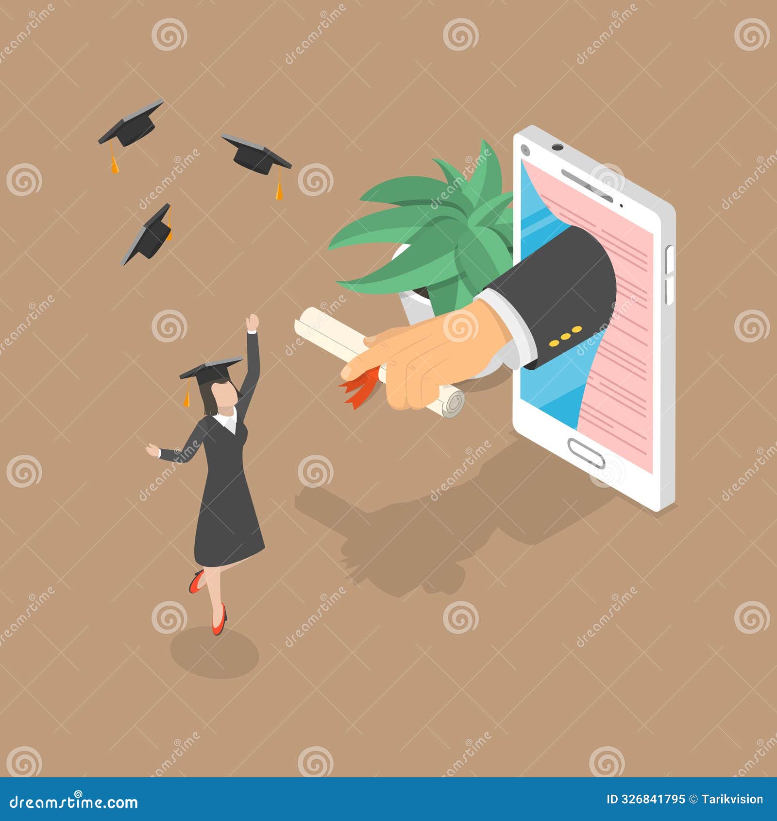 3D Isometric Flat Vector Illustration of Virtual Graduation Ceremony ...