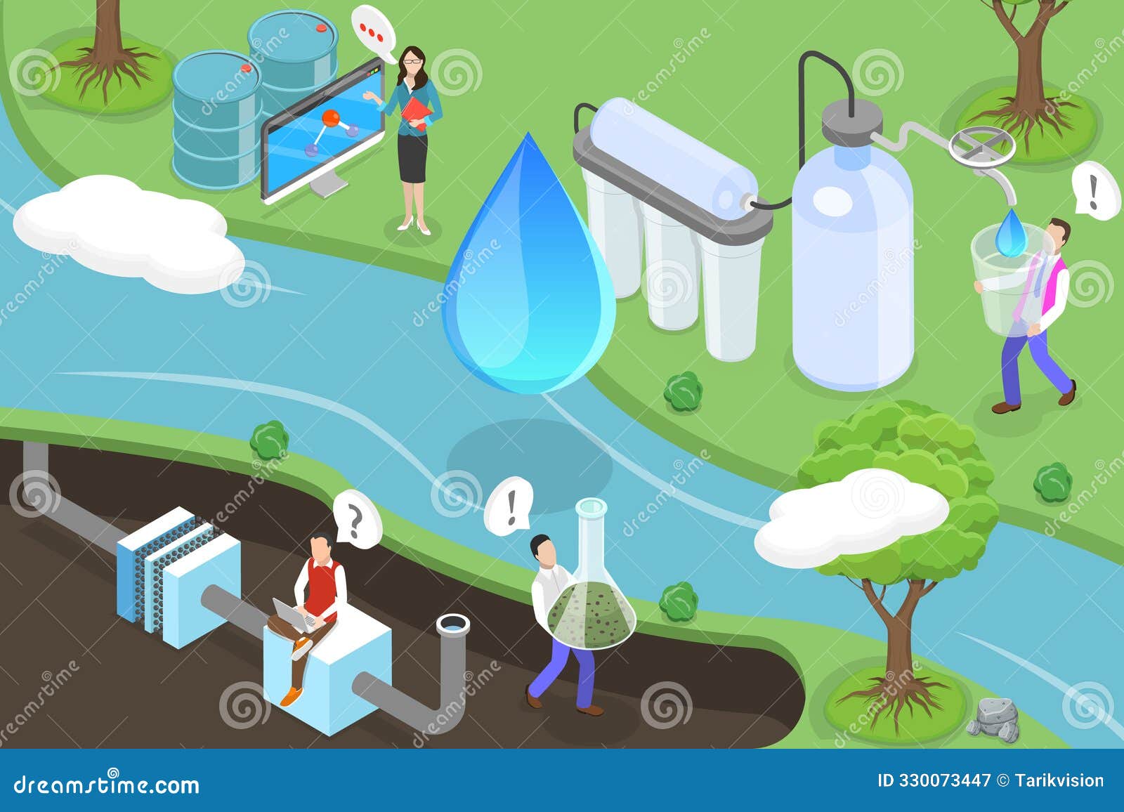 Water Purification Process Step Vector Ads Poster Royalty-Free Cartoon ...