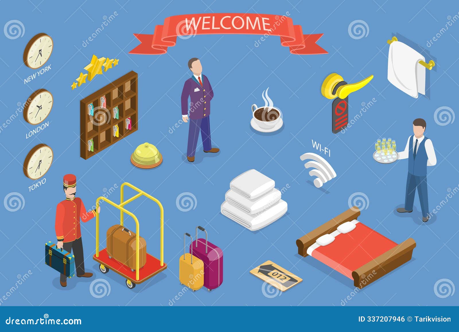 3D Isometric Flat Vector Illustration of Welcome Hotel Service Stock ...