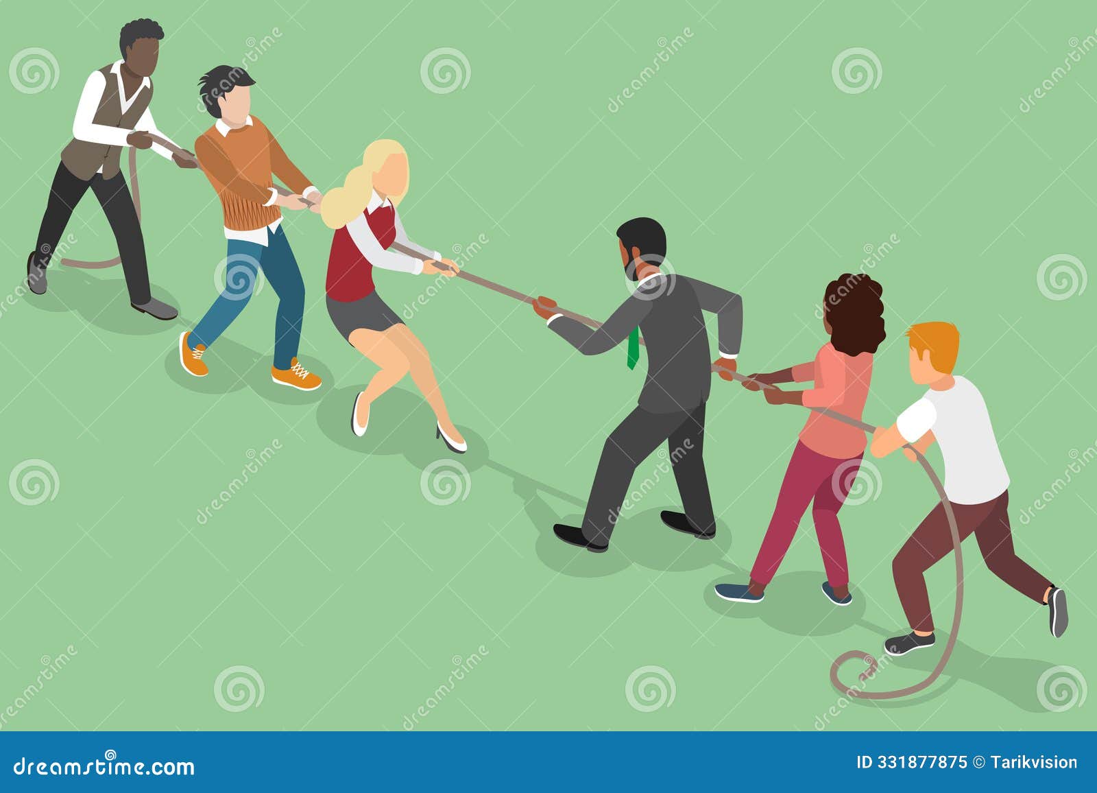 3D Isometric Flat Vector Illustration of Workers Competitors Pull Rope ...