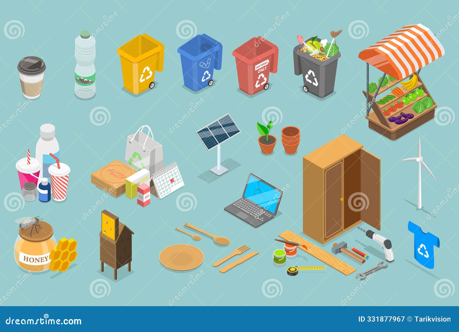 3D Isometric Flat Vector Illustration of Zero Waste Objects Collection ...