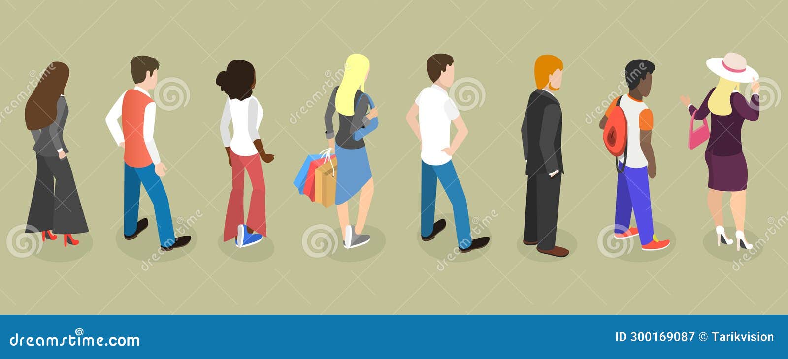3D Isometric Flat Vector Set of Back View People Stock Illustration ...