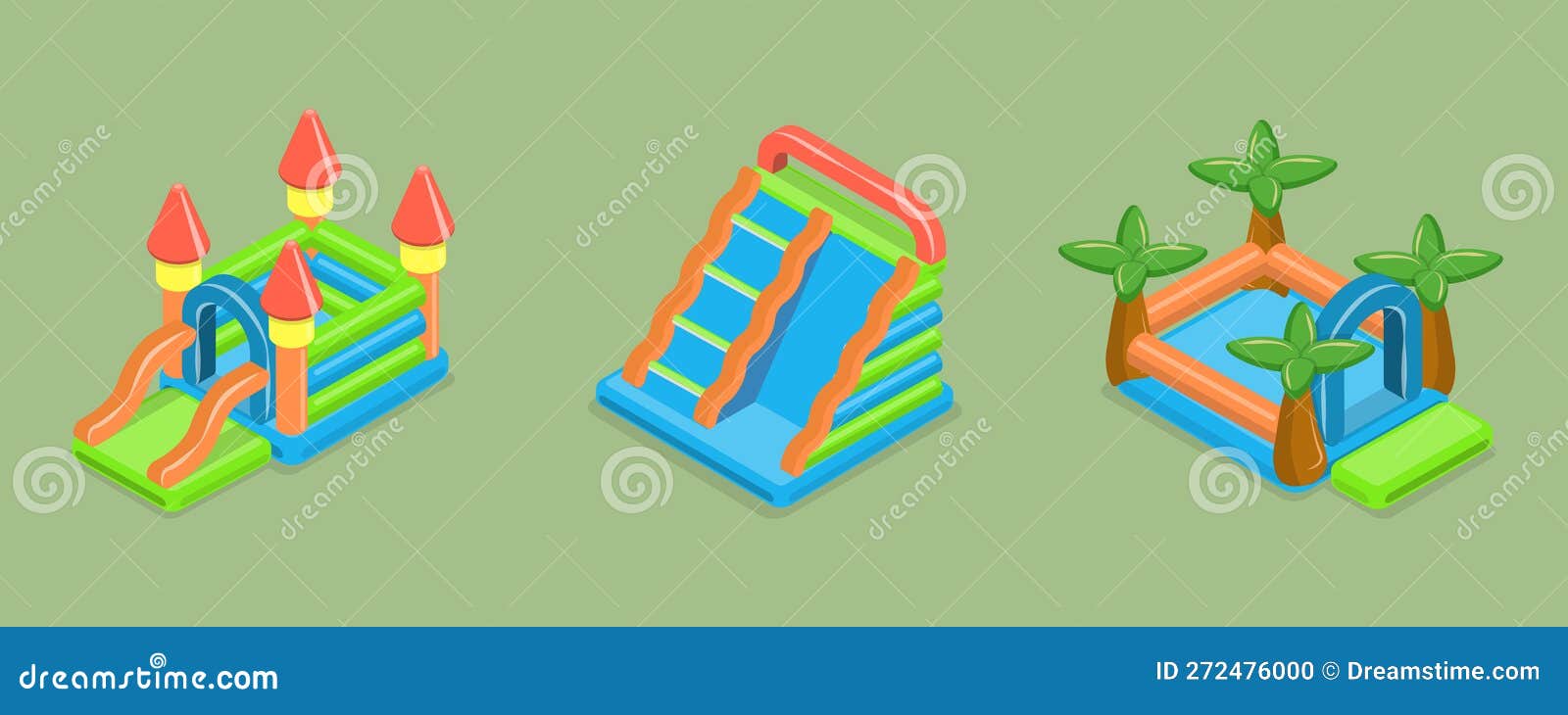 3D Isometric Flat Vector Set of Bouncy Inflatable Castles Stock Vector ...