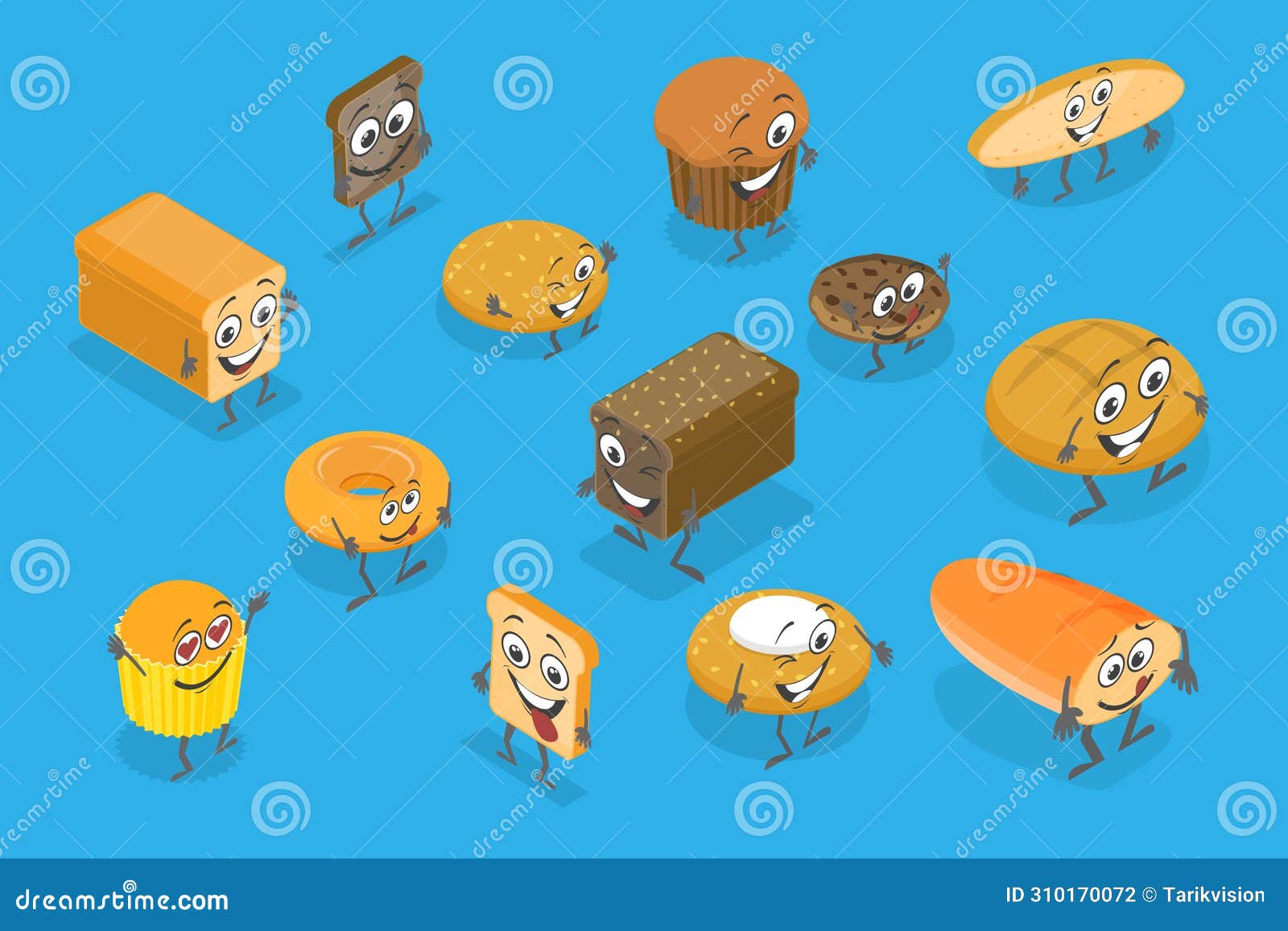 3D Isometric Flat Vector Set of Bread Characters Stock Vector ...