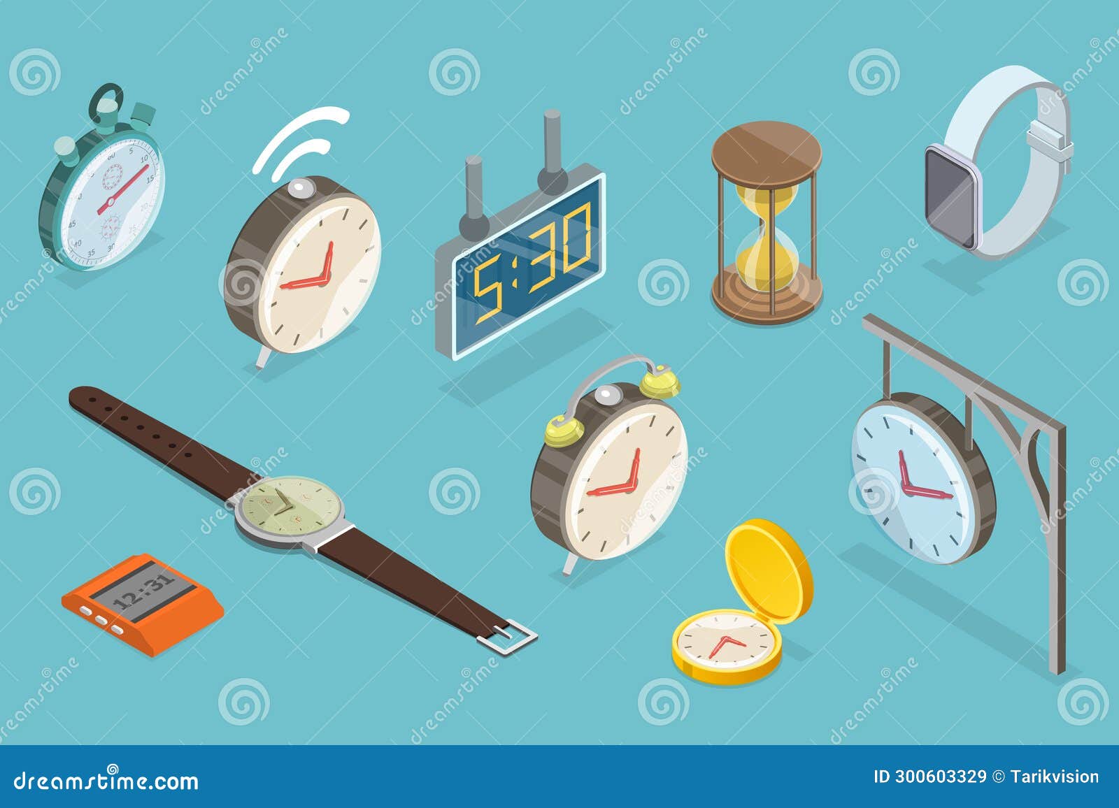 3D Isometric Flat Vector Set of Clocks Stock Illustration ...