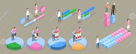 3D Isometric Flat Vector Set of Demography Elements Stock Vector ...