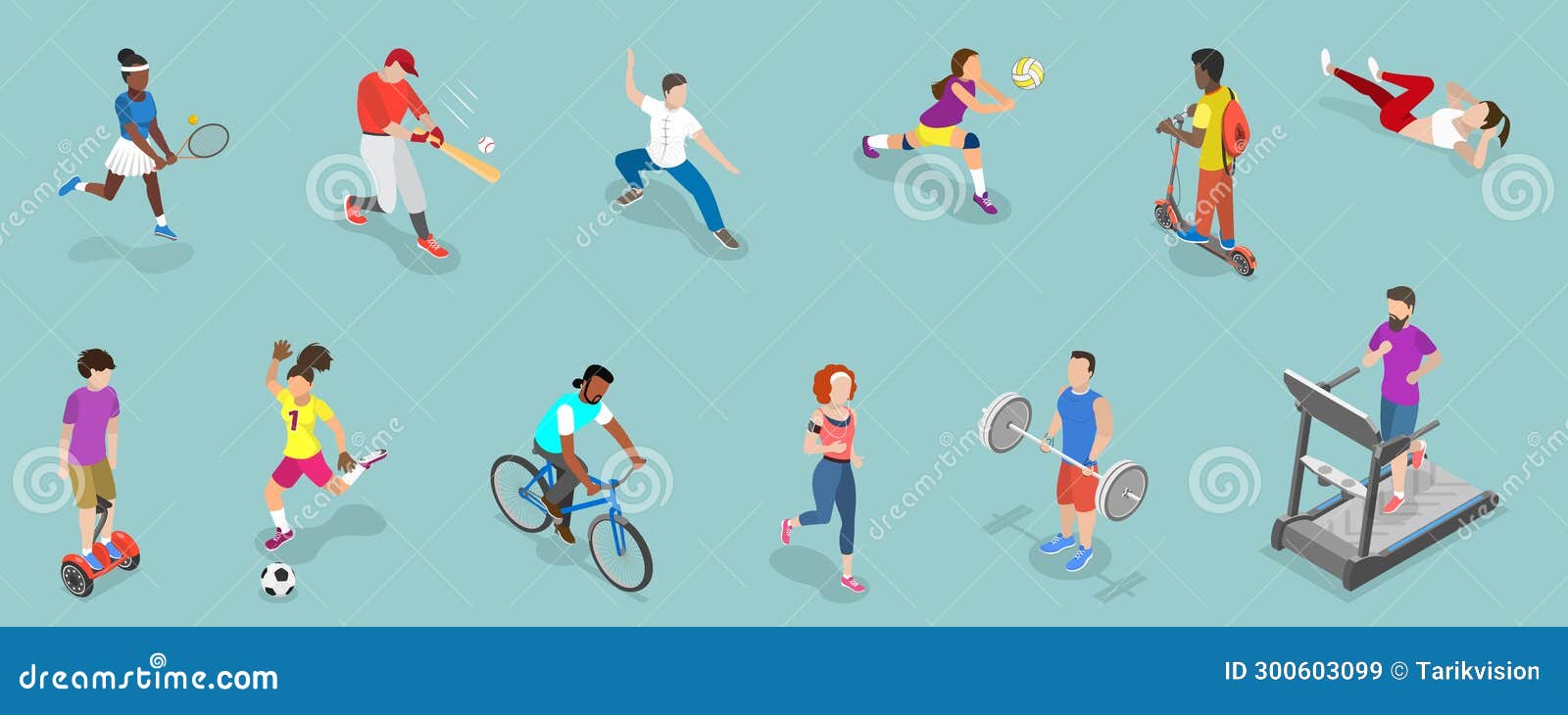 3D Isometric Flat Vector Set of Different Physical Activities Stock ...