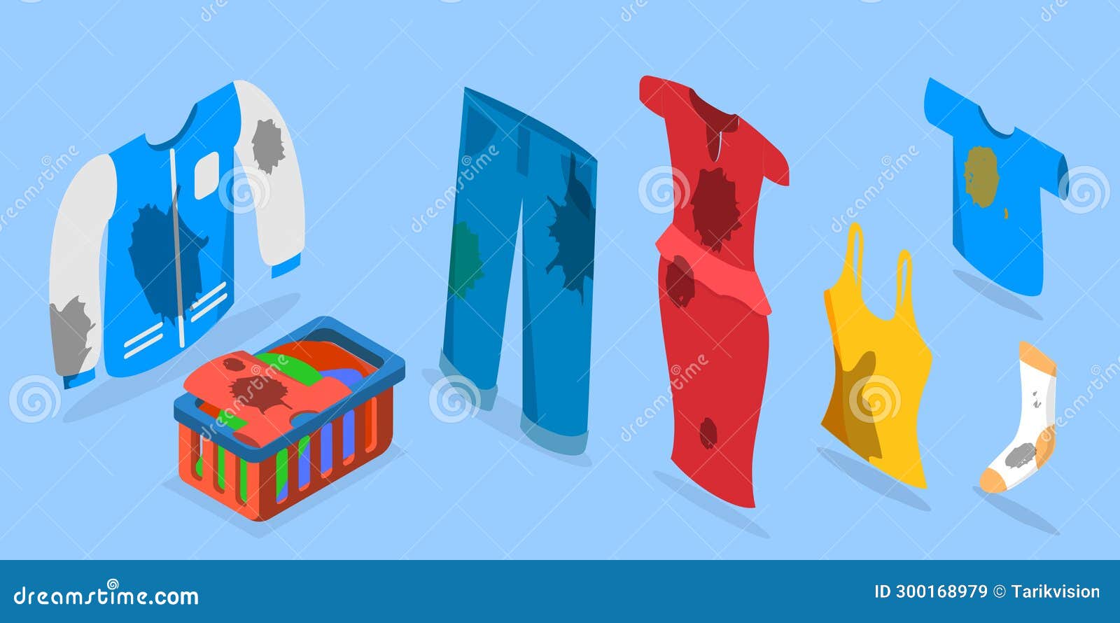 3D Isometric Flat Vector Set of Dirty Clothes Stock Illustration ...