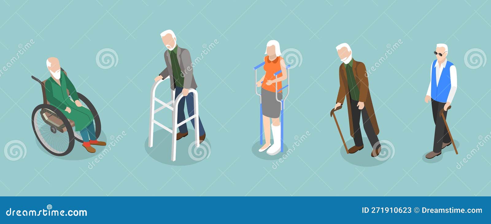 3D Isometric Flat Vector Set of Disabled Senior People Stock Vector ...