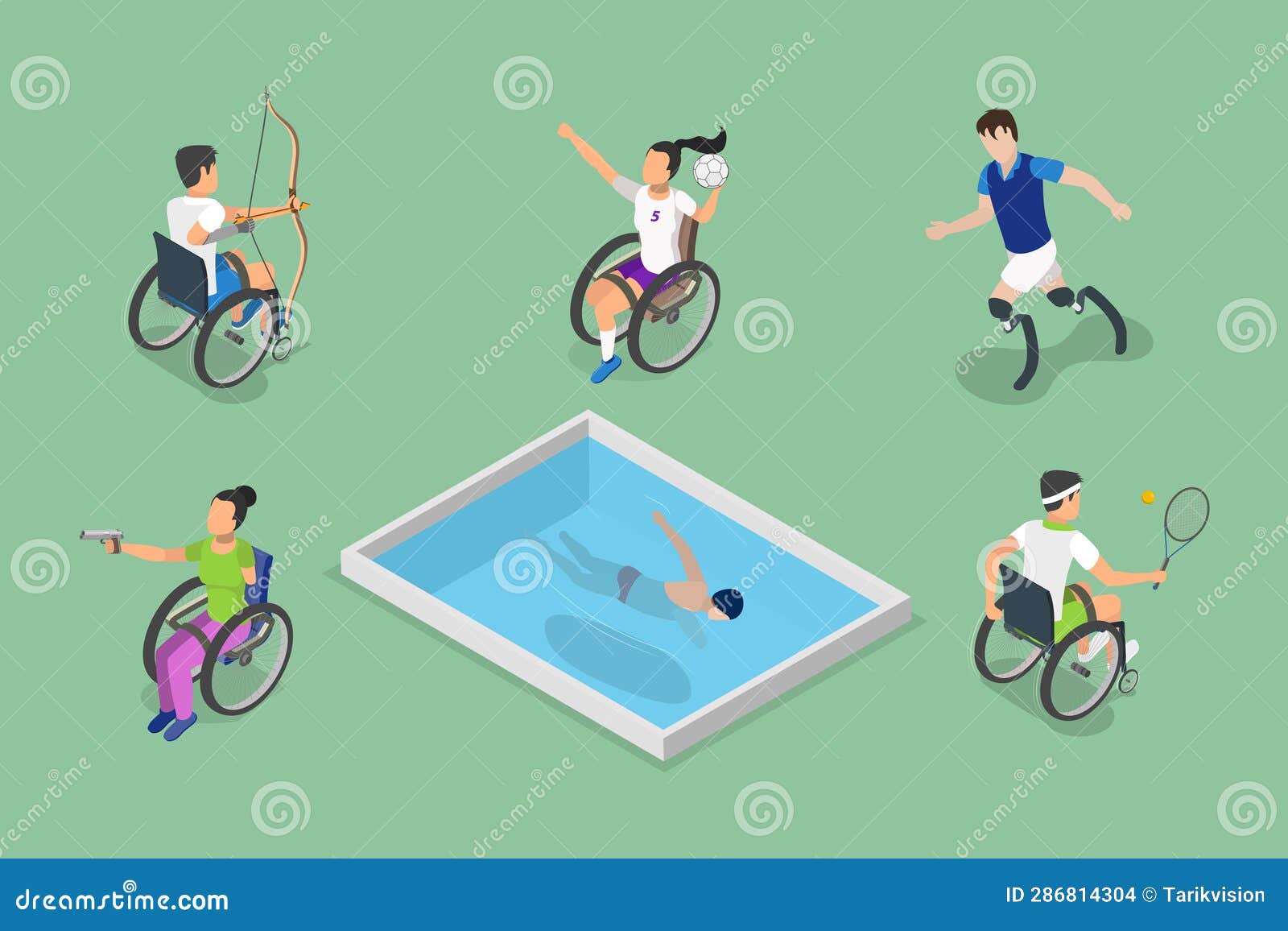 3D Isometric Flat Vector Set of Disabled Sportsmen Stock Vector ...