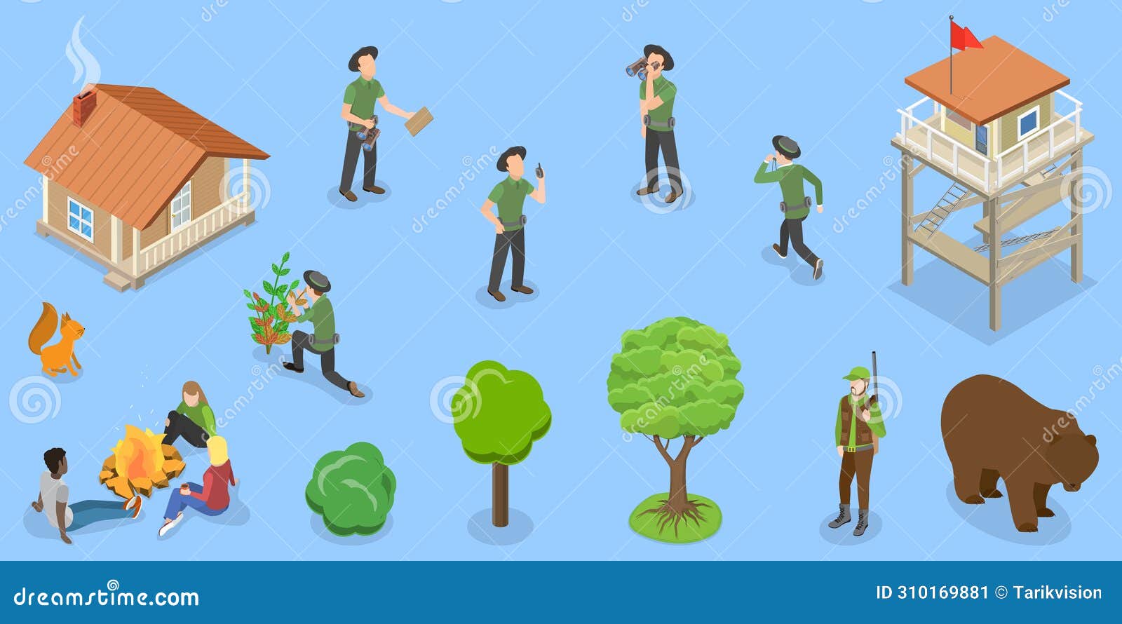 3D Isometric Flat Vector Set of Forest Guard Characters Stock ...