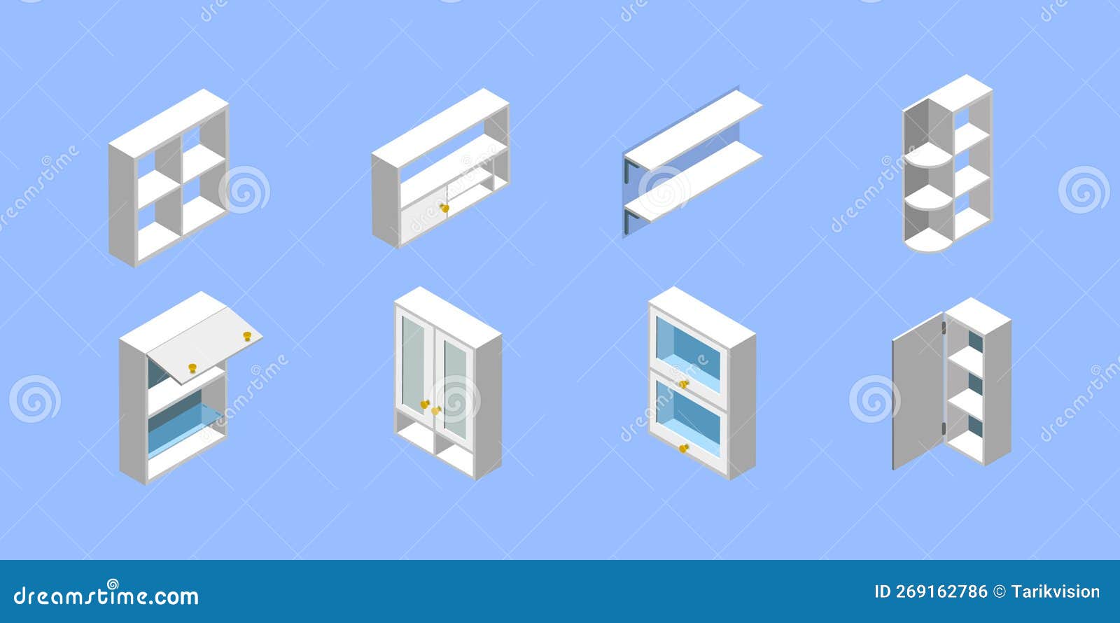 3D Isometric Flat Vector Set of Kitchen Cabinets Stock Vector ...