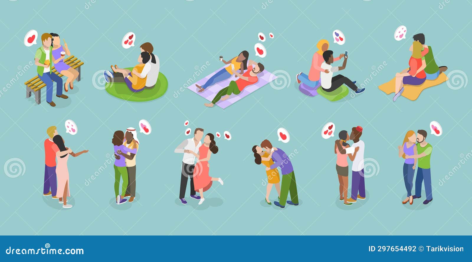 3D Isometric Flat Vector Set of Lovers Couples Stock Illustration ...