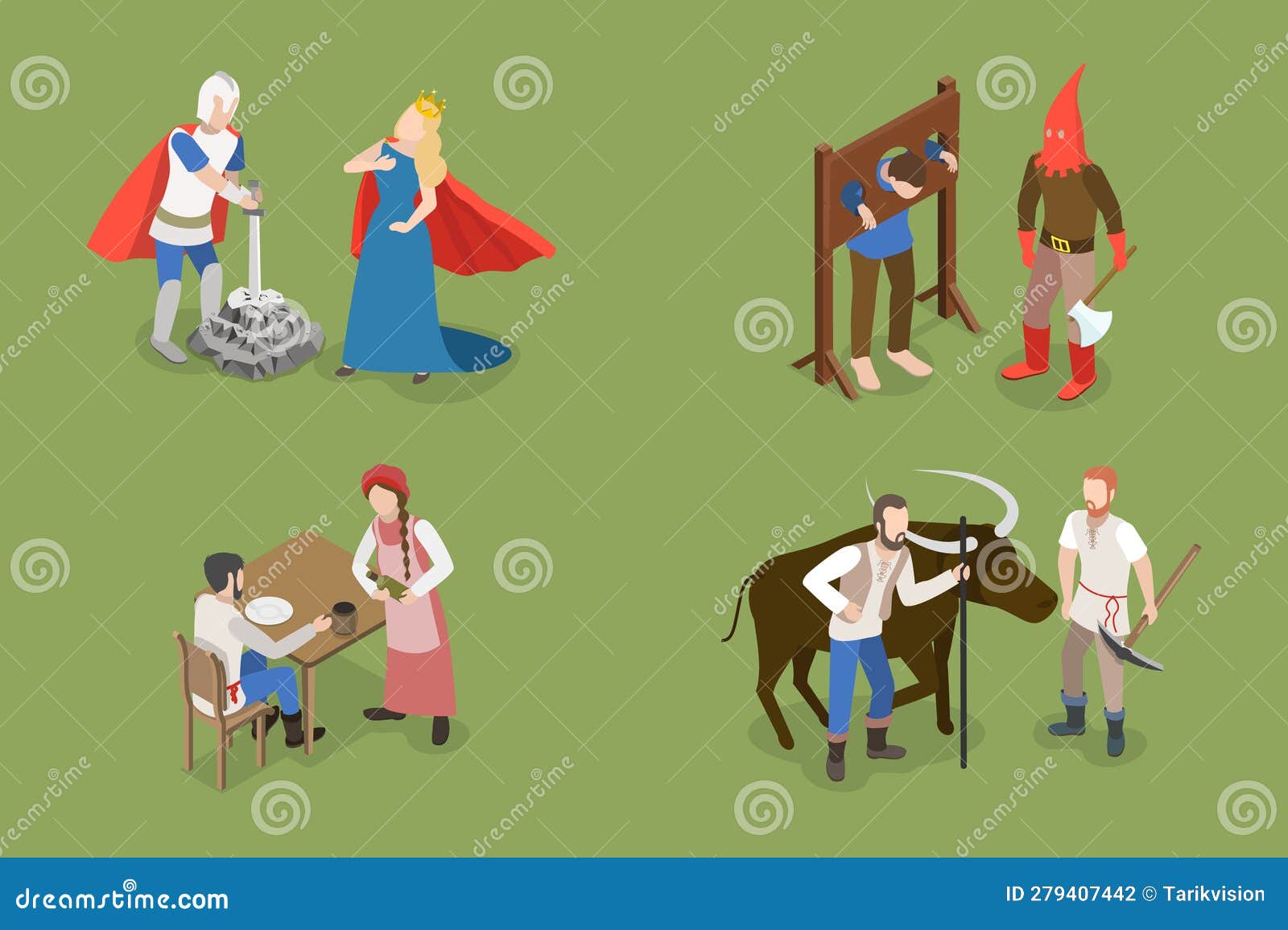 3D Isometric Flat Vector Set of Medieval People Stock Vector ...
