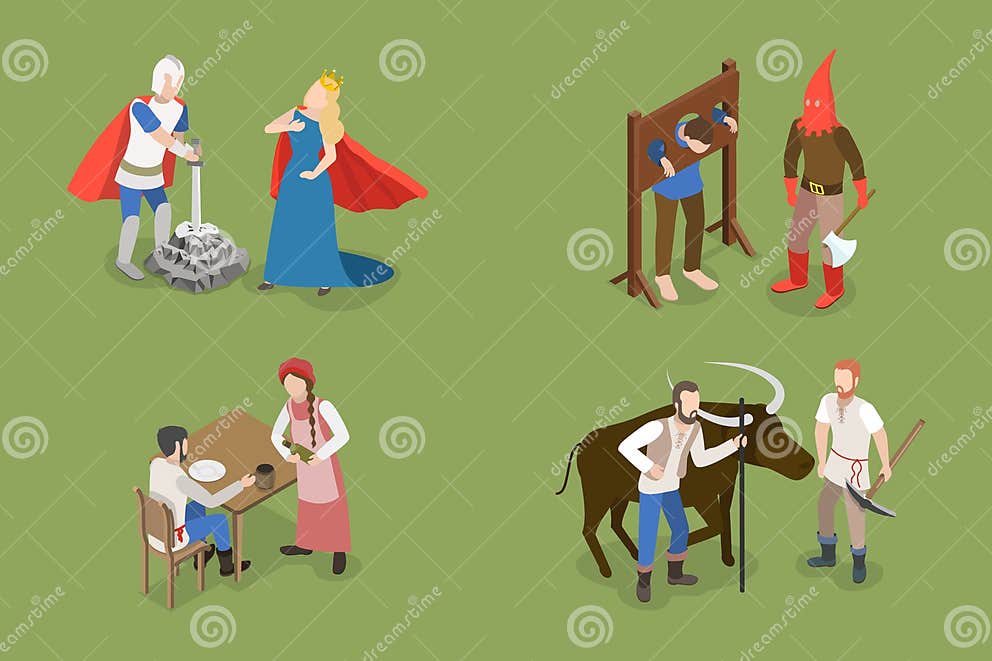 3D Isometric Flat Vector Set of Medieval People Stock Vector ...