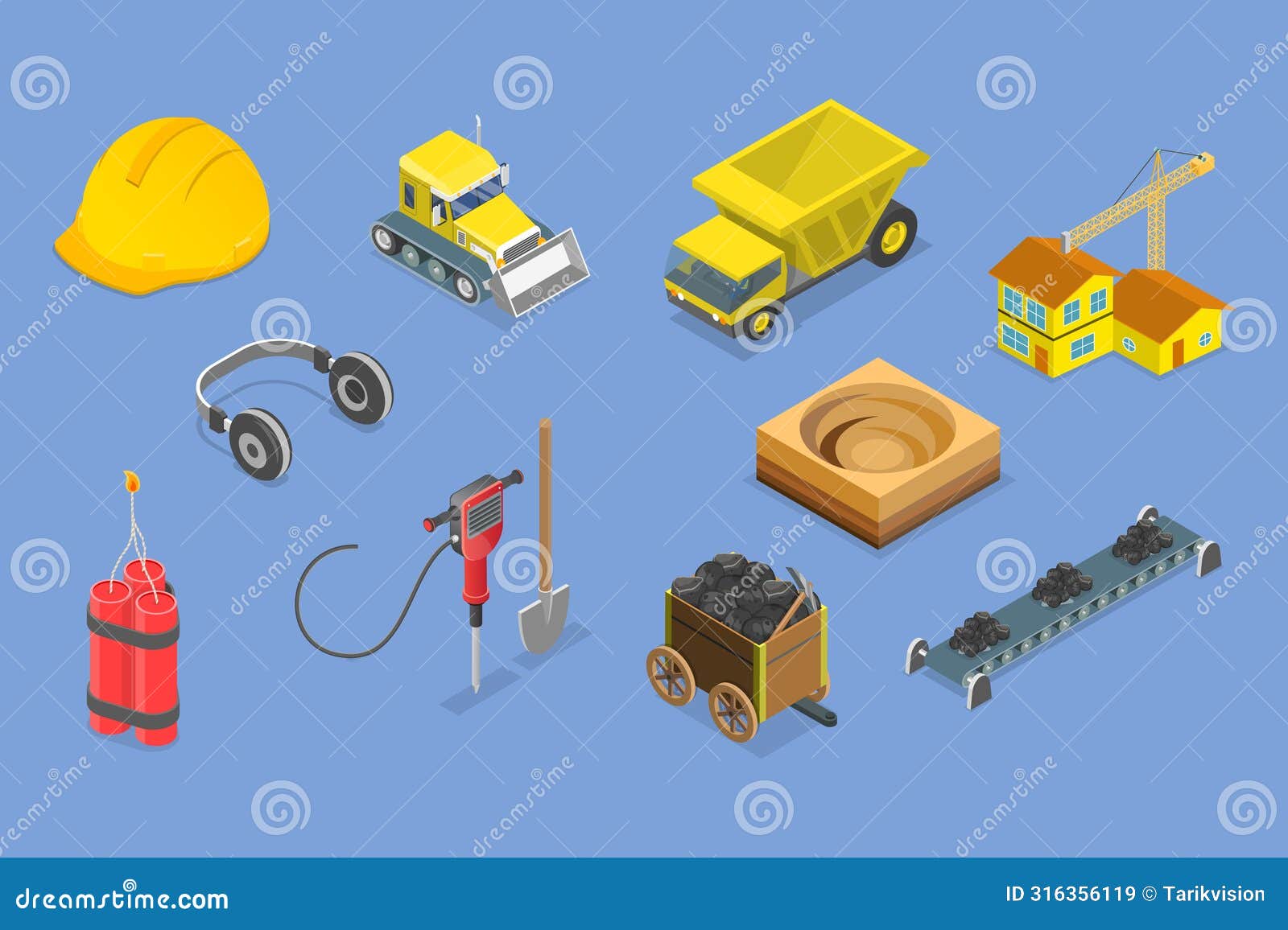 3D Isometric Flat Vector Set of Mining Elements Stock Vector - Illustration of process, vector ...
