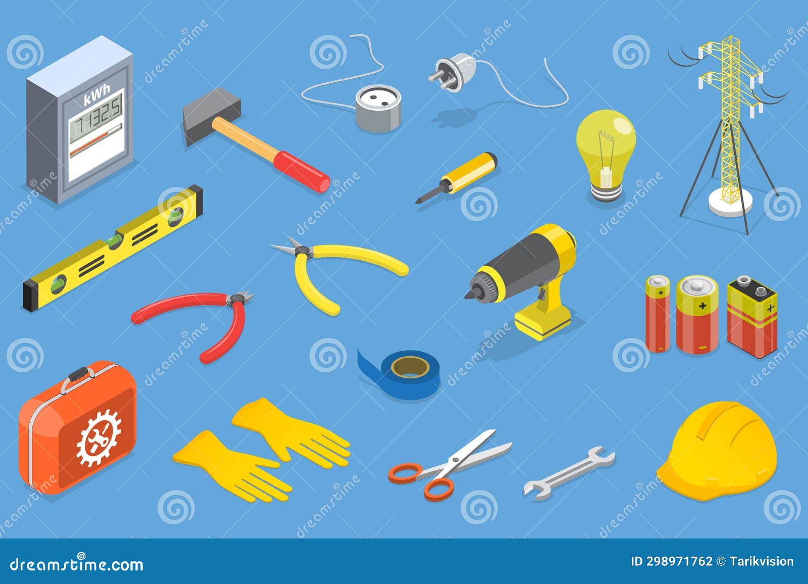 3D Isometric Flat Vector Set of Professional Electrician Tools Stock ...