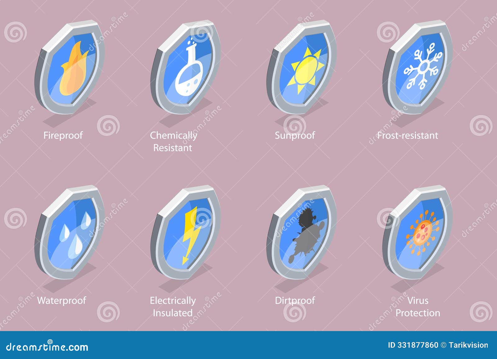 3D Isometric Flat Vector Set of Protection Proof Stock Illustration ...