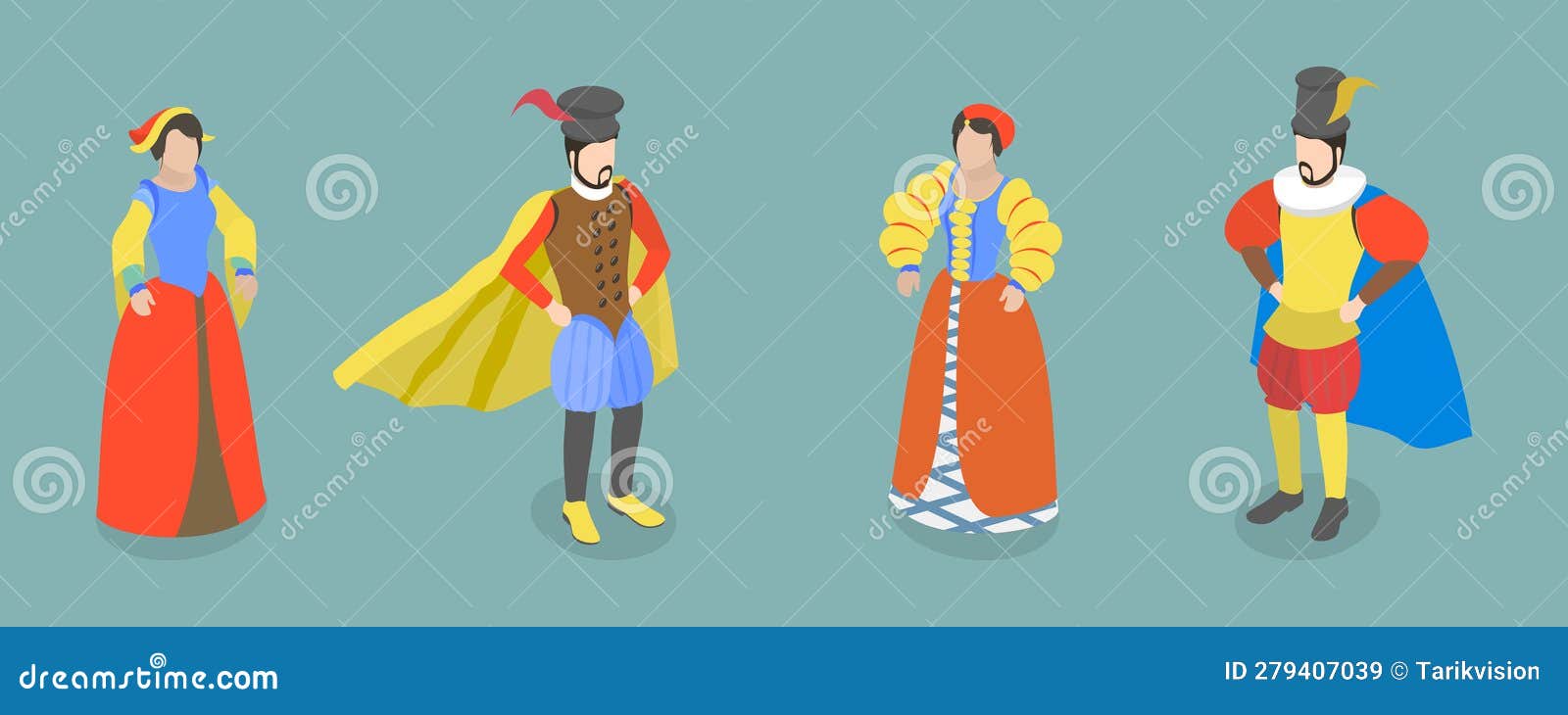 3D Isometric Flat Vector Set Of Renaissance Characters | CartoonDealer ...