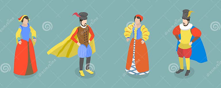 3D Isometric Flat Vector Set of Renaissance Characters Stock Vector ...