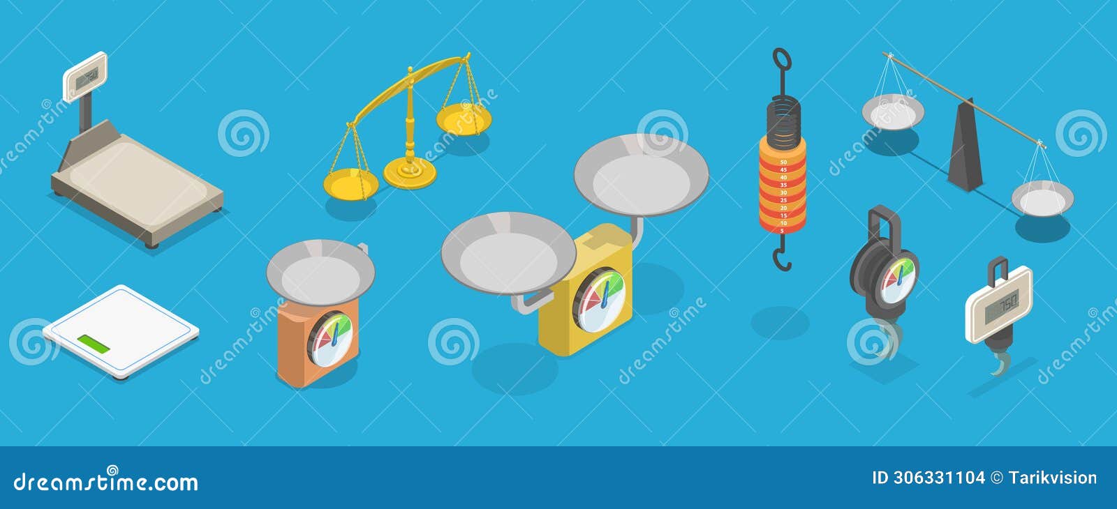 3D Isometric Flat Vector Set of Scales Types Stock Vector ...