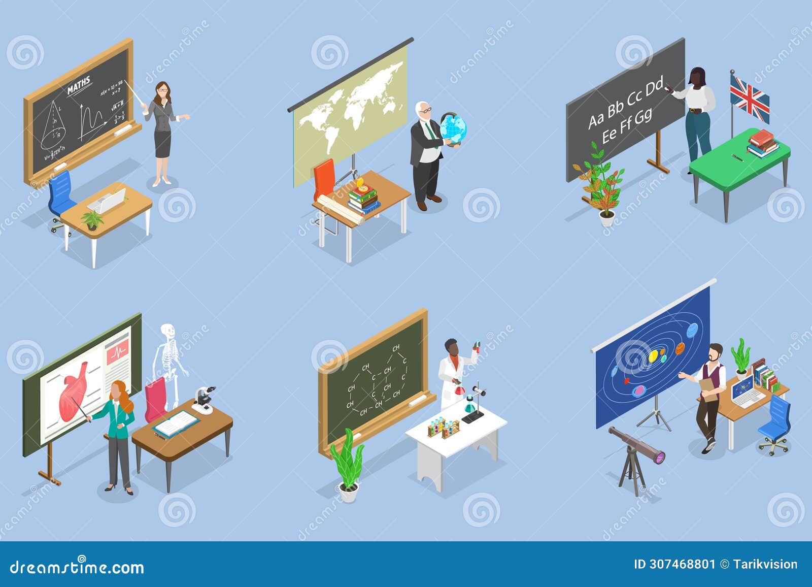 3D Isometric Flat Vector Set of School Teachers Stock Vector ...
