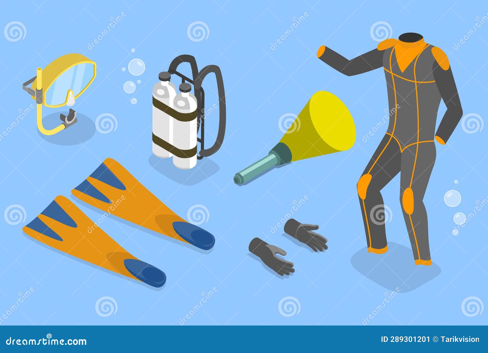 3D Isometric Flat Vector Set of Scuba Diving Equipment Stock ...